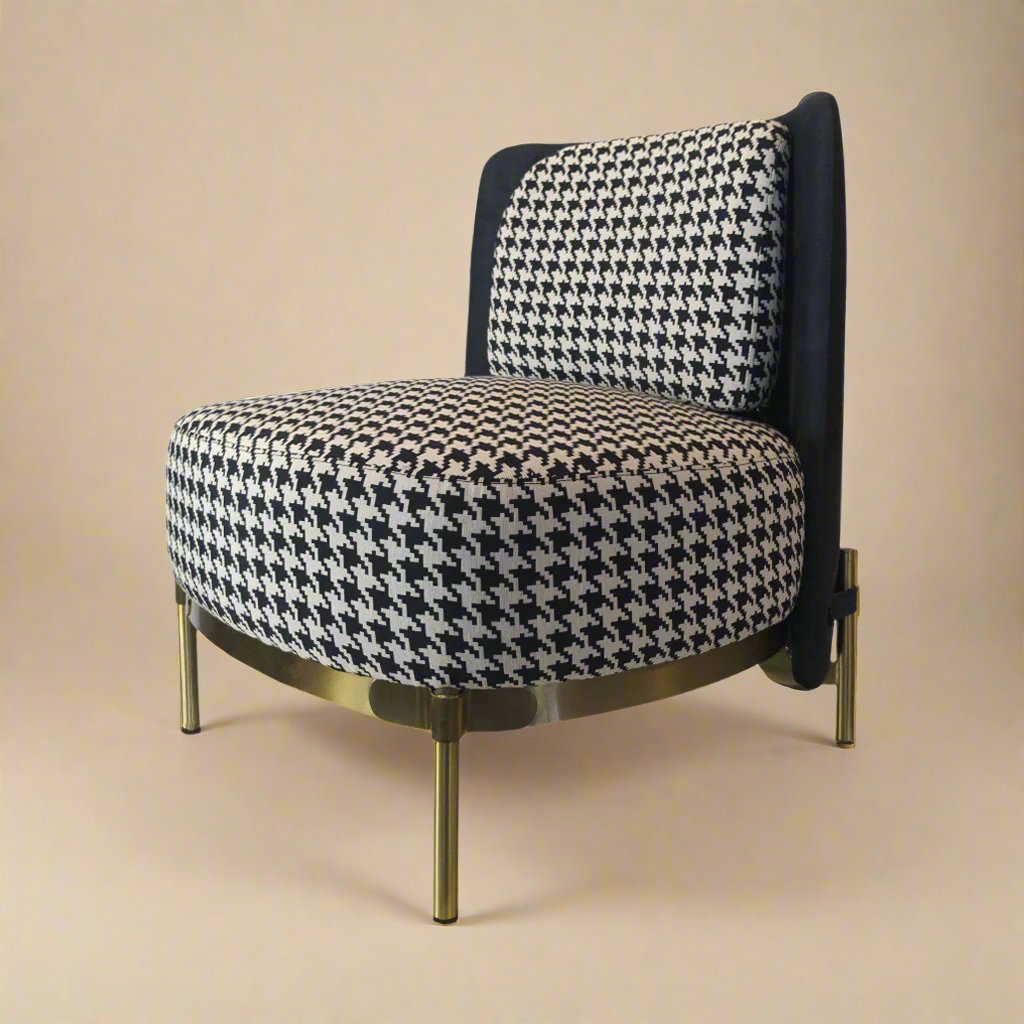 Stellar Modern Houndstooth Fabric Lounge Chair With Touch of Gold ...